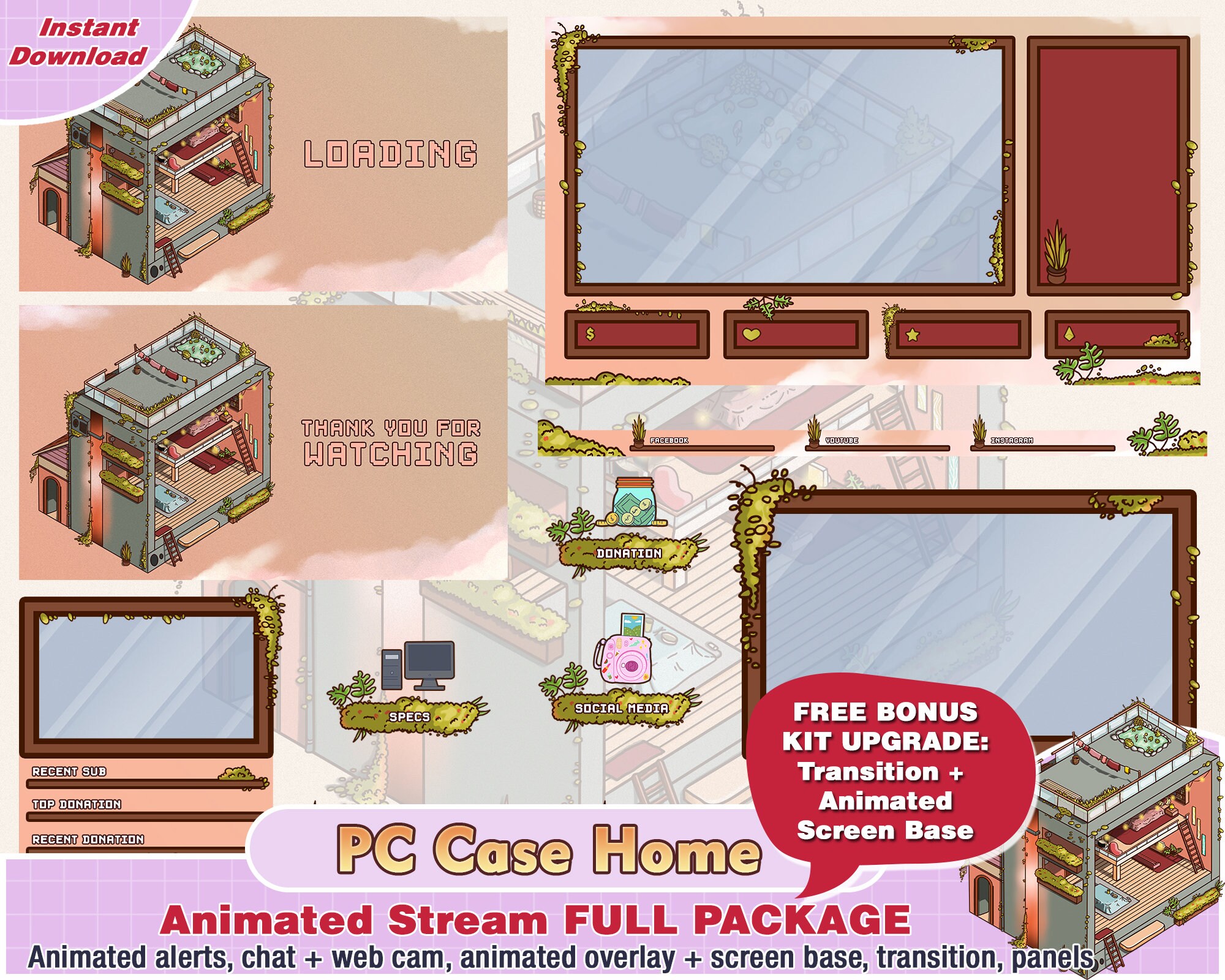 Animated Room Pc Case Twitch Package Cute Twitch Overlay | Etsy