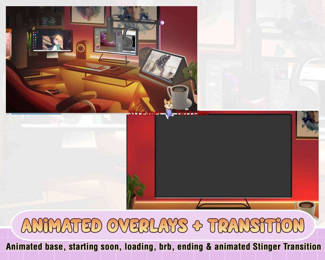 Animated Neon Gold Pc Setup Twitch Overlay, Brb, Ending, Starting Soon ...