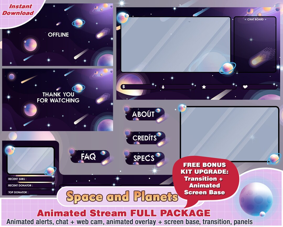 Animated Space Planet Twitch Package, Kawaii Twitch Overlay, Panels ...