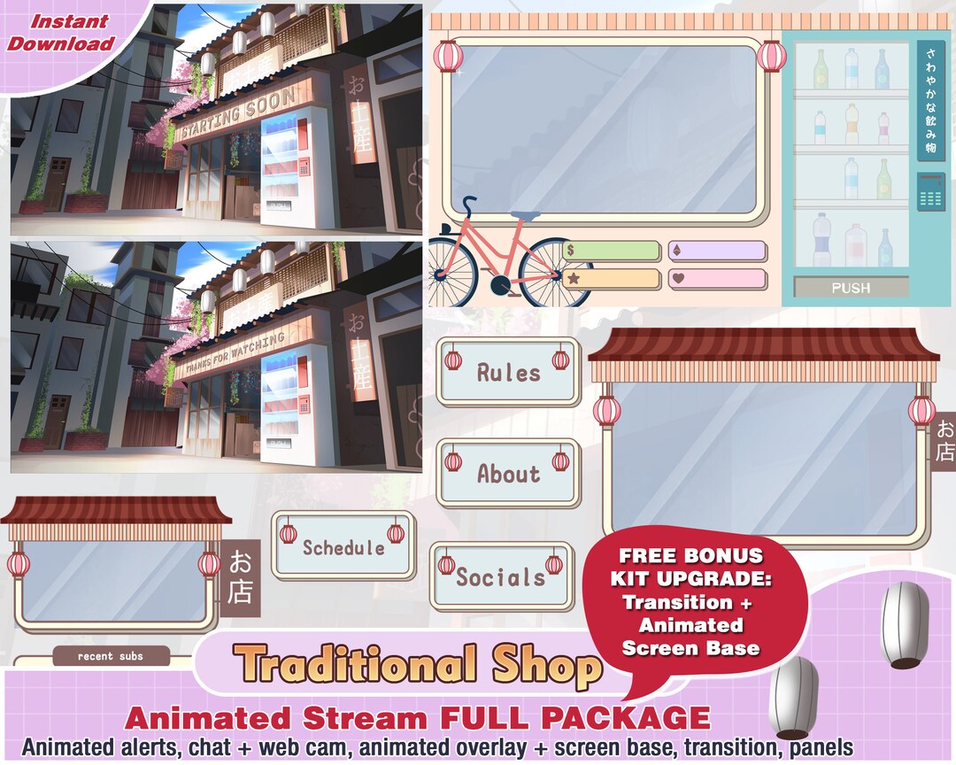 Animated Traditional Shop Full Twitch Package for Streamer to Stream ...