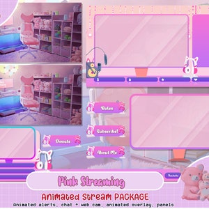 Animated pink streaming room twitch package camera twitch | Etsy