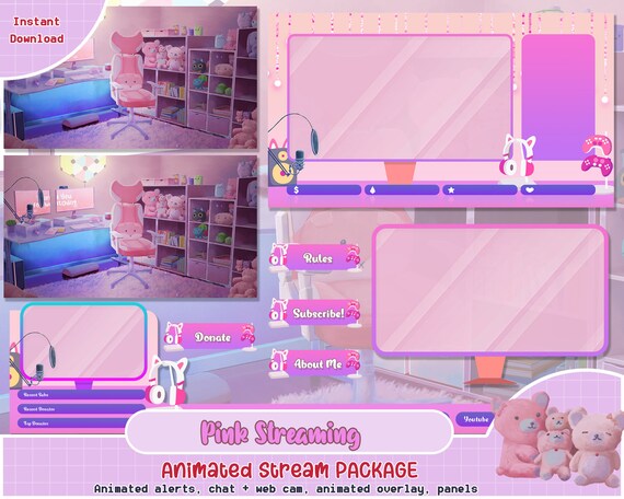 Animated pink streaming room twitch package camera twitch | Etsy