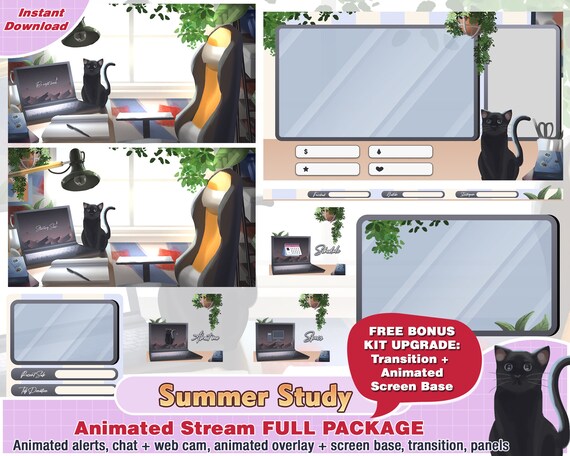 Digital Twitch/Youtube Overlays Panels Scènes Webcam Animated Summer ...