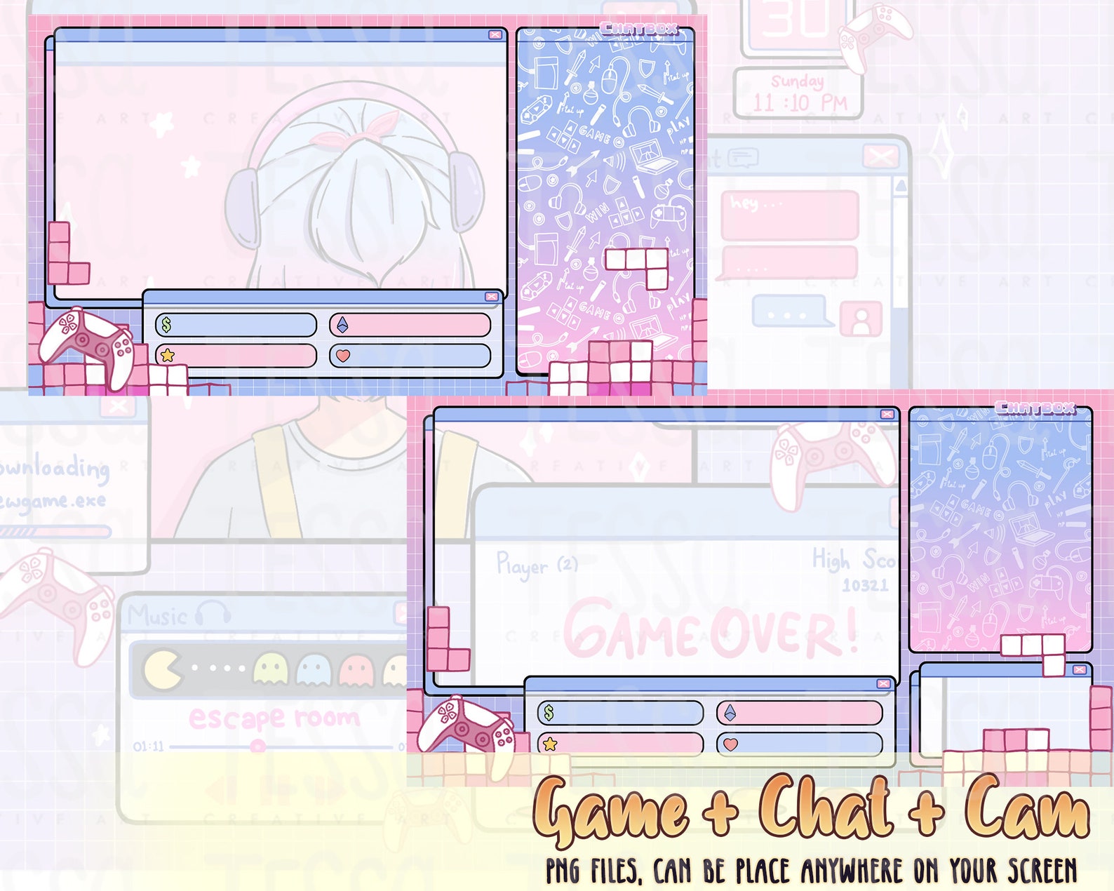 Animated Gamer Girl Pc Twitch Package Kawaii Twitch Overlays | Etsy
