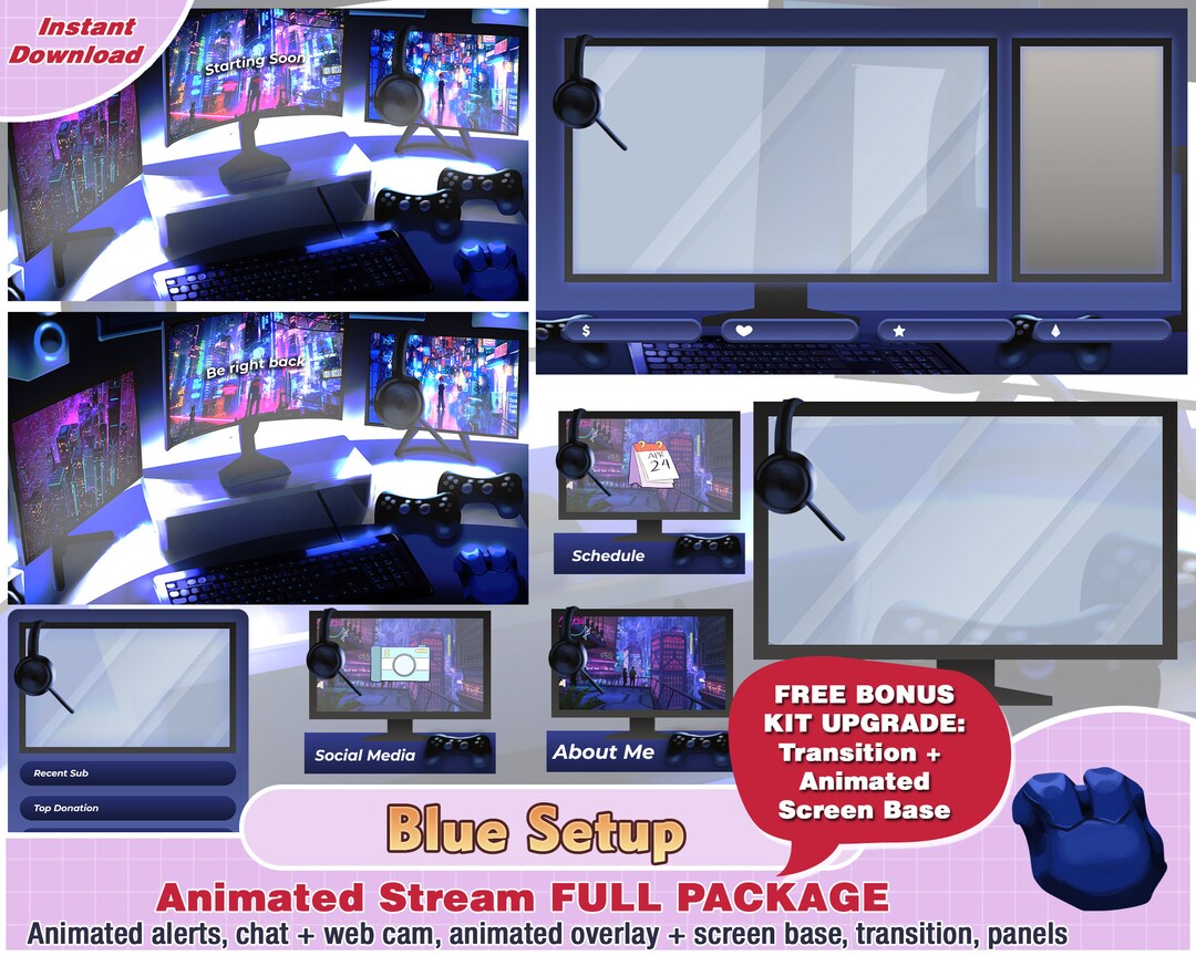 Animated Blue Setup Room Headphone Twitch Package, Stream Twitch ...