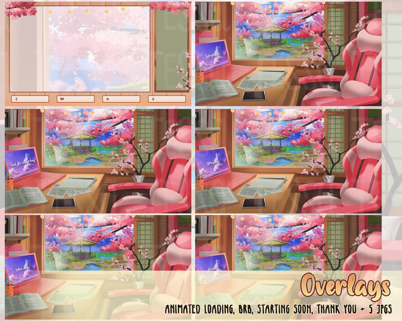 Animated Japanese Study Pink Sakura Twitch Package Cute - Etsy