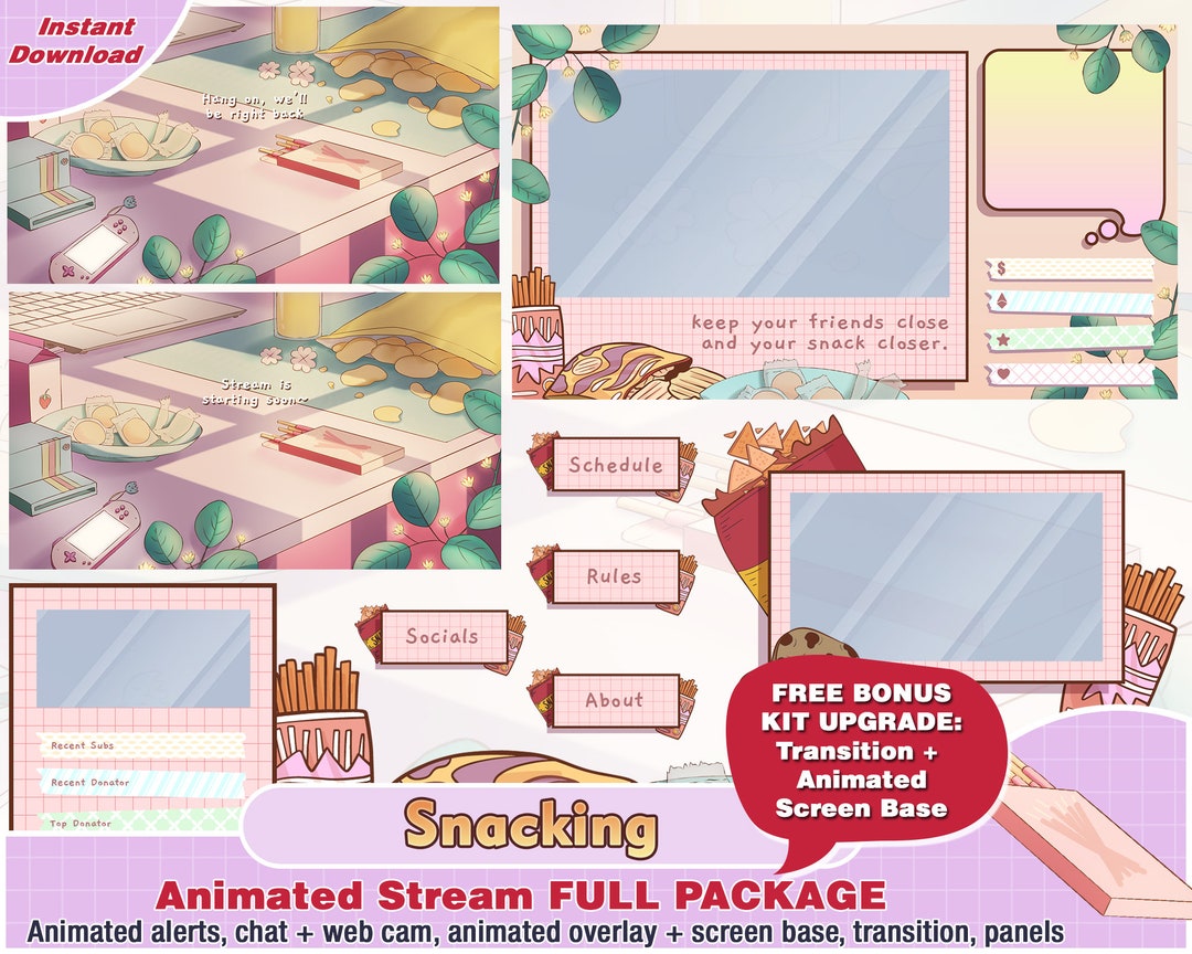 Animated Snack Cookie Twitch Package: Cam Twitch Overlays, Panels ...