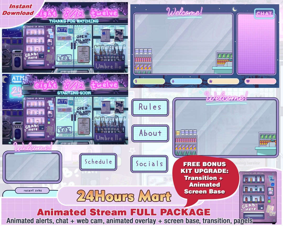 Animated Cute Mini Mart Twitch Package, Twitch Cam Overlays, Twitch ...