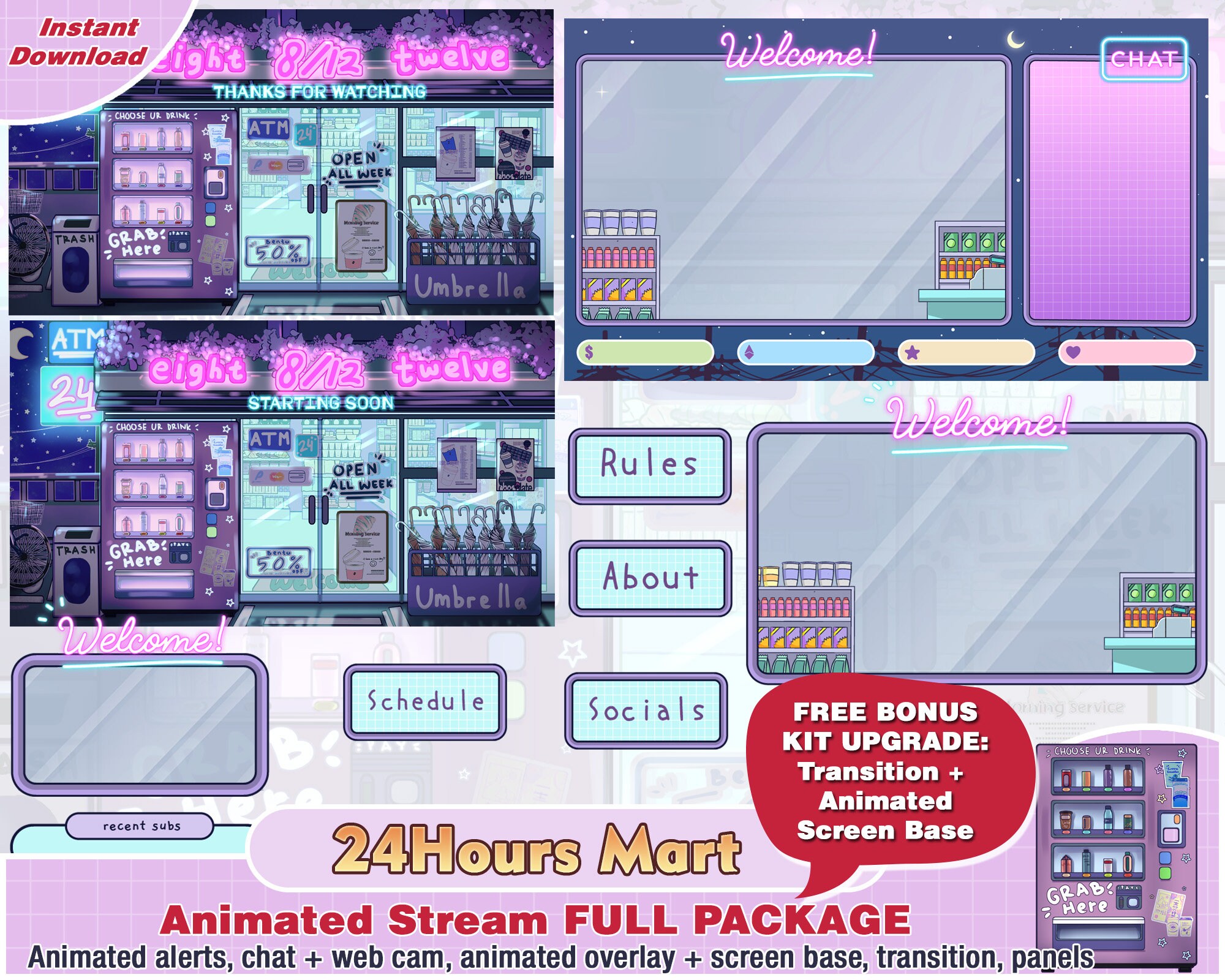 Animated Cute Mini Mart Twitch Package Twitch Cam Overlays - Etsy