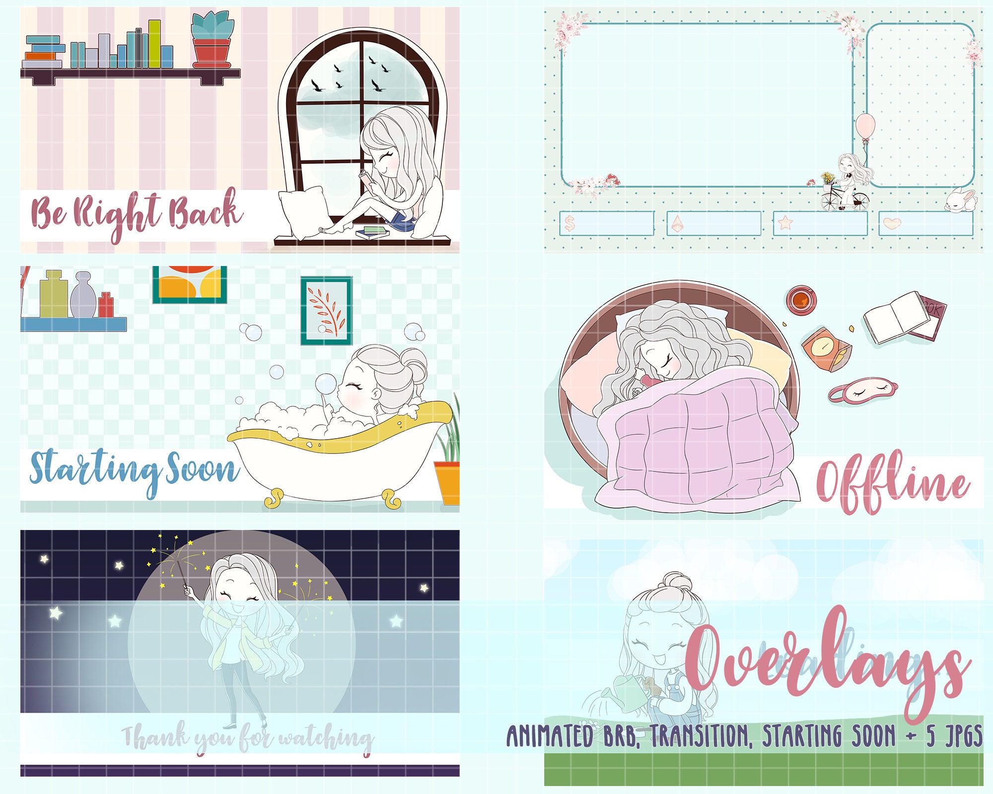 Sweet Chibi Girl Twitch Package Cute Twitch Overlay Chibi - Etsy