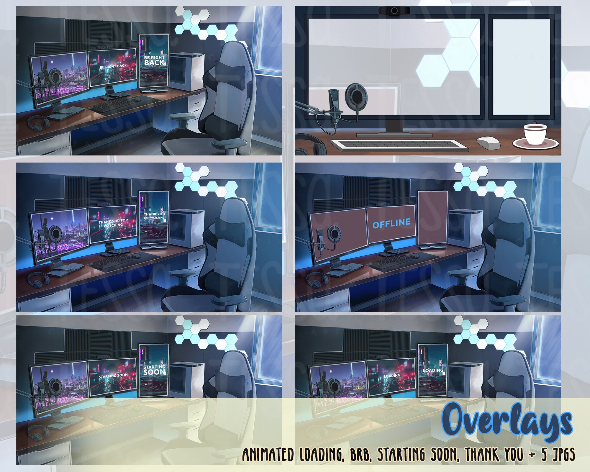 Animated Black White Setup Stream Twitch Package Cute Twitch | Etsy