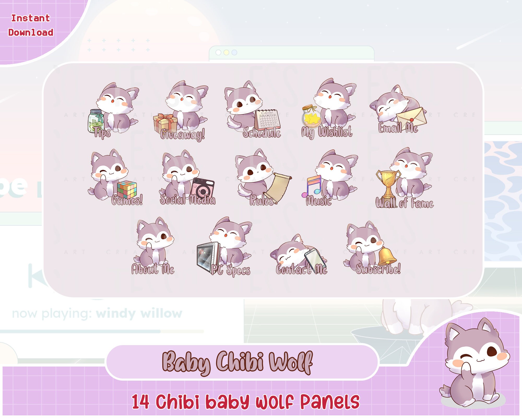 Wolf Chibi Twitch Panel Custom Panel Boo Kawaii Cute - Etsy