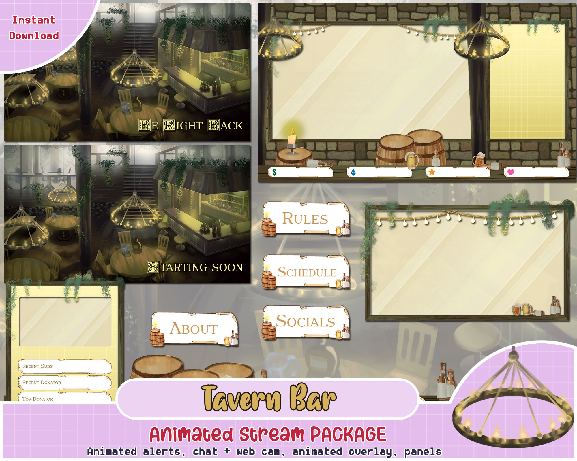 Animated tavern bar twitch package cam twitch overlay twitch | Etsy