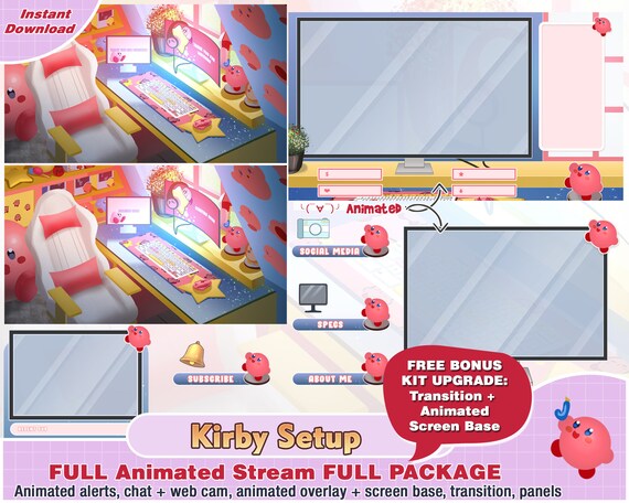 Animated Kirby Setup Pc Twitch Package Cute Cam Twitch | Etsy