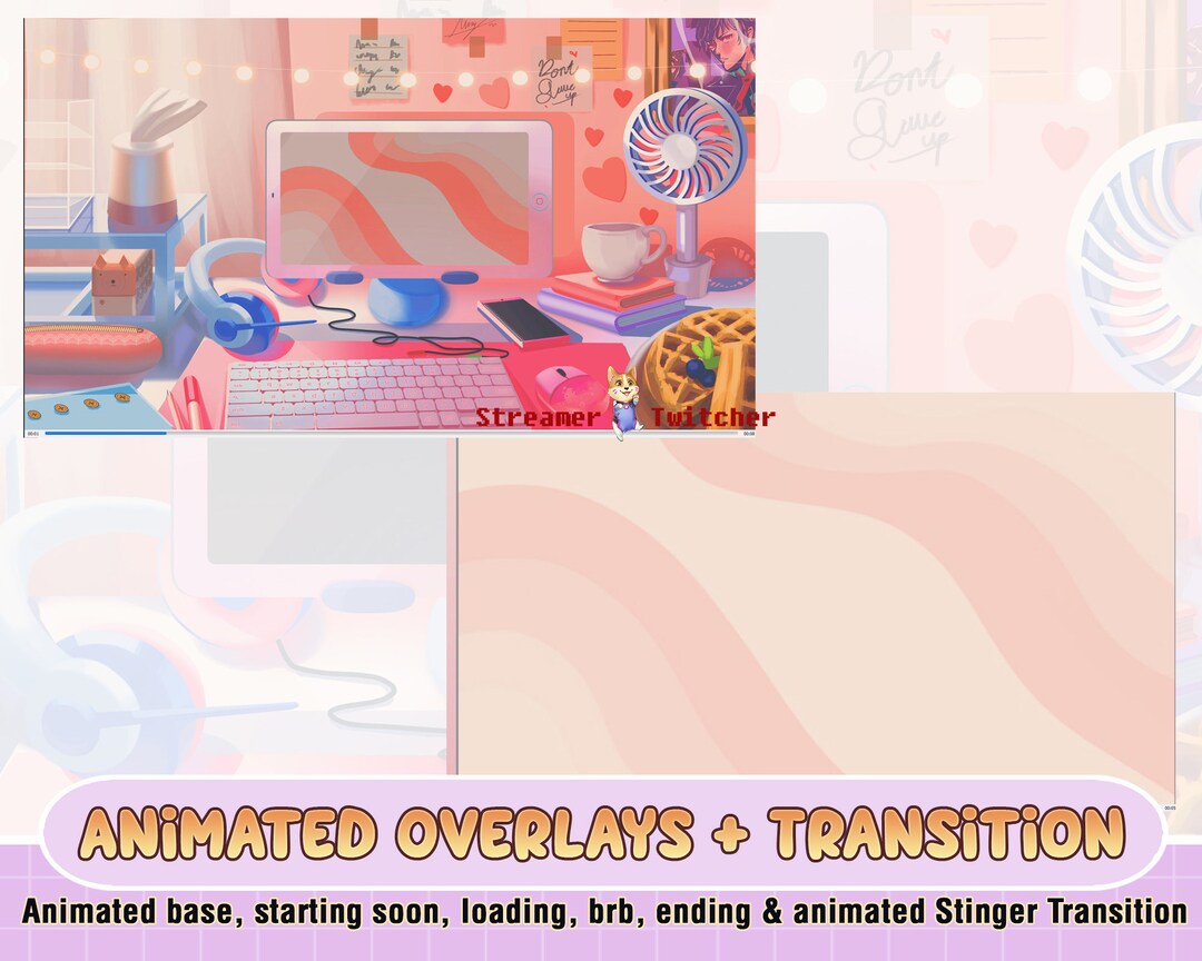Animated Pink Tablet Screen Setup Twitch Overlay, Brb, Ending, Starting ...