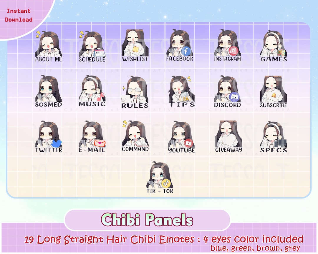 Long Straight Hair Cute Chibi Twitch Panel, Custom Panel, Kawaii, Cute ...