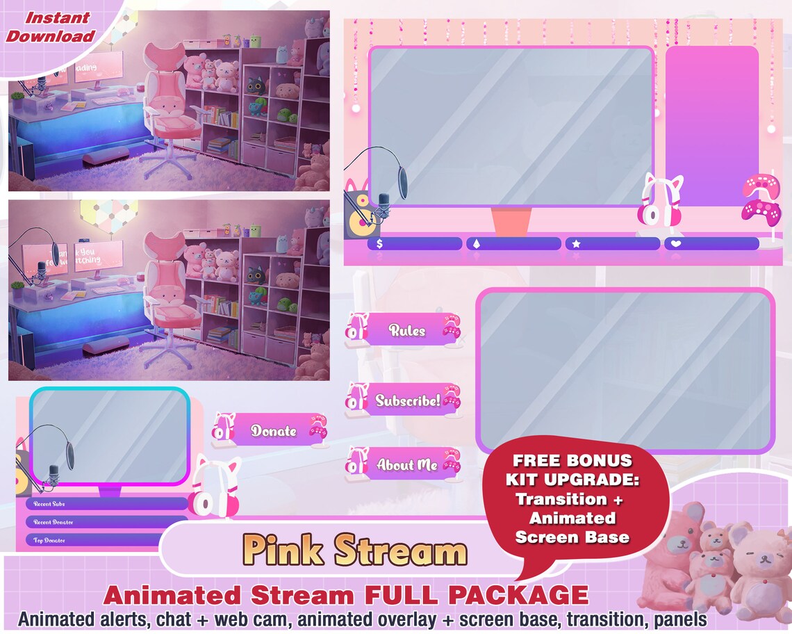 Animated Pink Streaming Room Twitch Package Camera Twitch - Etsy