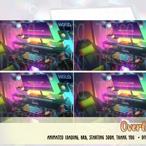 Animated Holo Setup Pc Twitch Package, Cute Twitch Overlays, Panels, Alerts, Room Overlay, Web ...