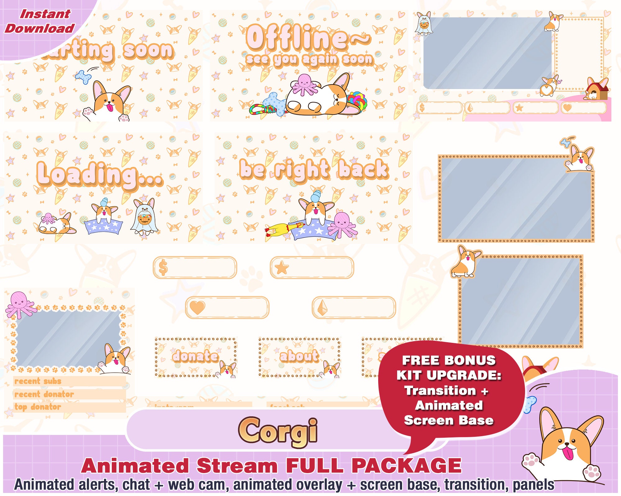 Puppy Dog Corgi Twitch Package Kawaii Twitch Overlay Twitch - Etsy