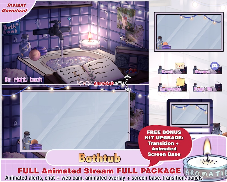 Animated Bath Tub Relax Twitch Stream Package Twitch - Etsy