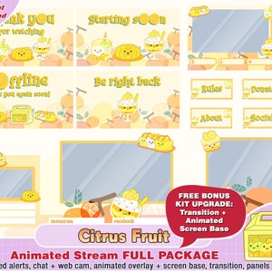 Animated Orange Twitch Package, Kawaii Twitch Overlay, Twitch Panels ...