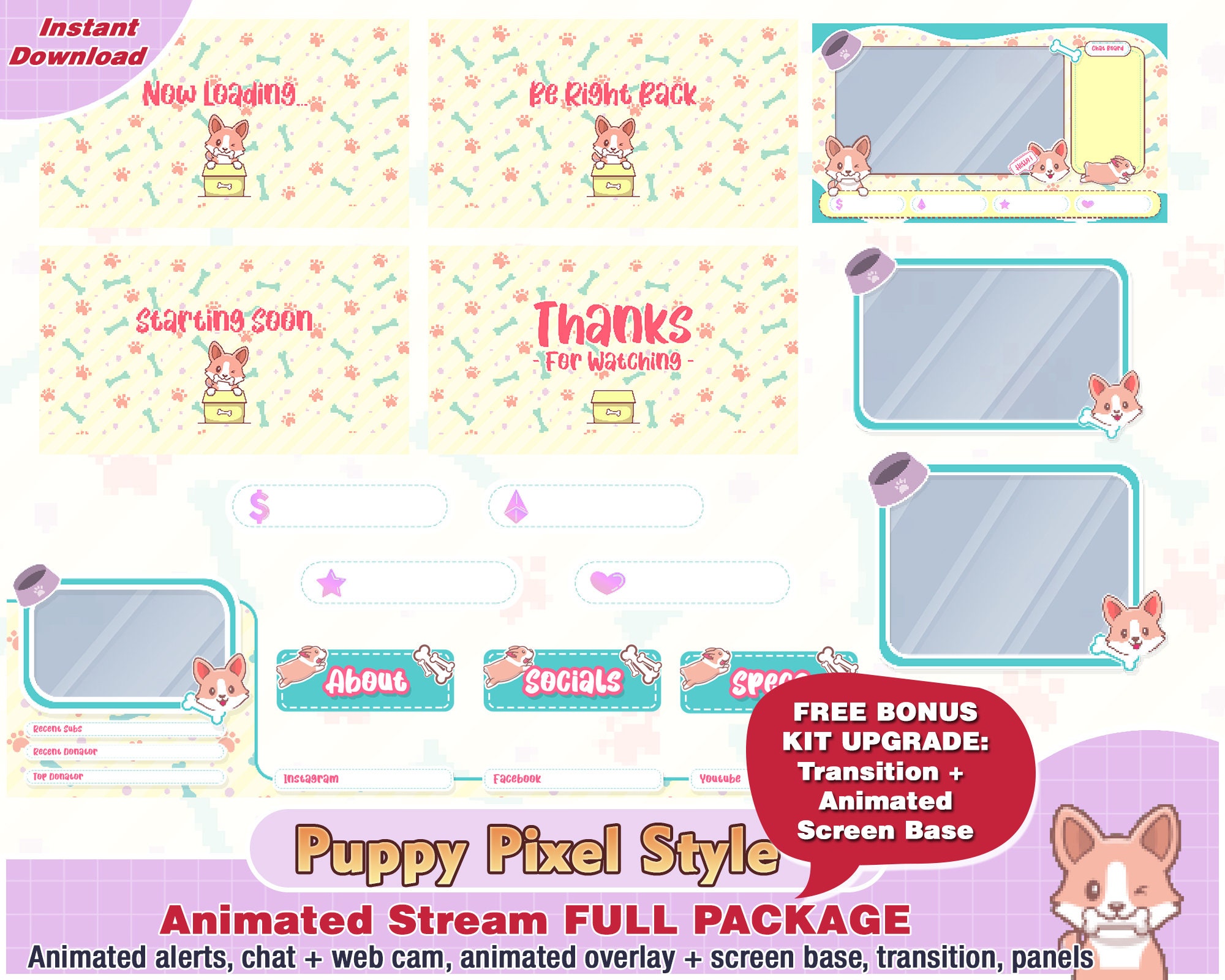 Pixel Puppy Dog Twitch Package Kawaii Twitch Overlay Twitch - Etsy ...