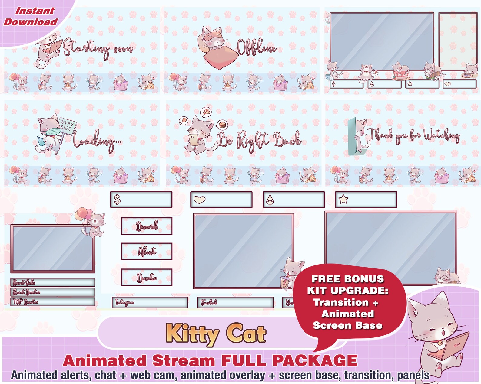 Kitty Cat Twitch Package Kawaii Twitch Overlay Twitch - Etsy
