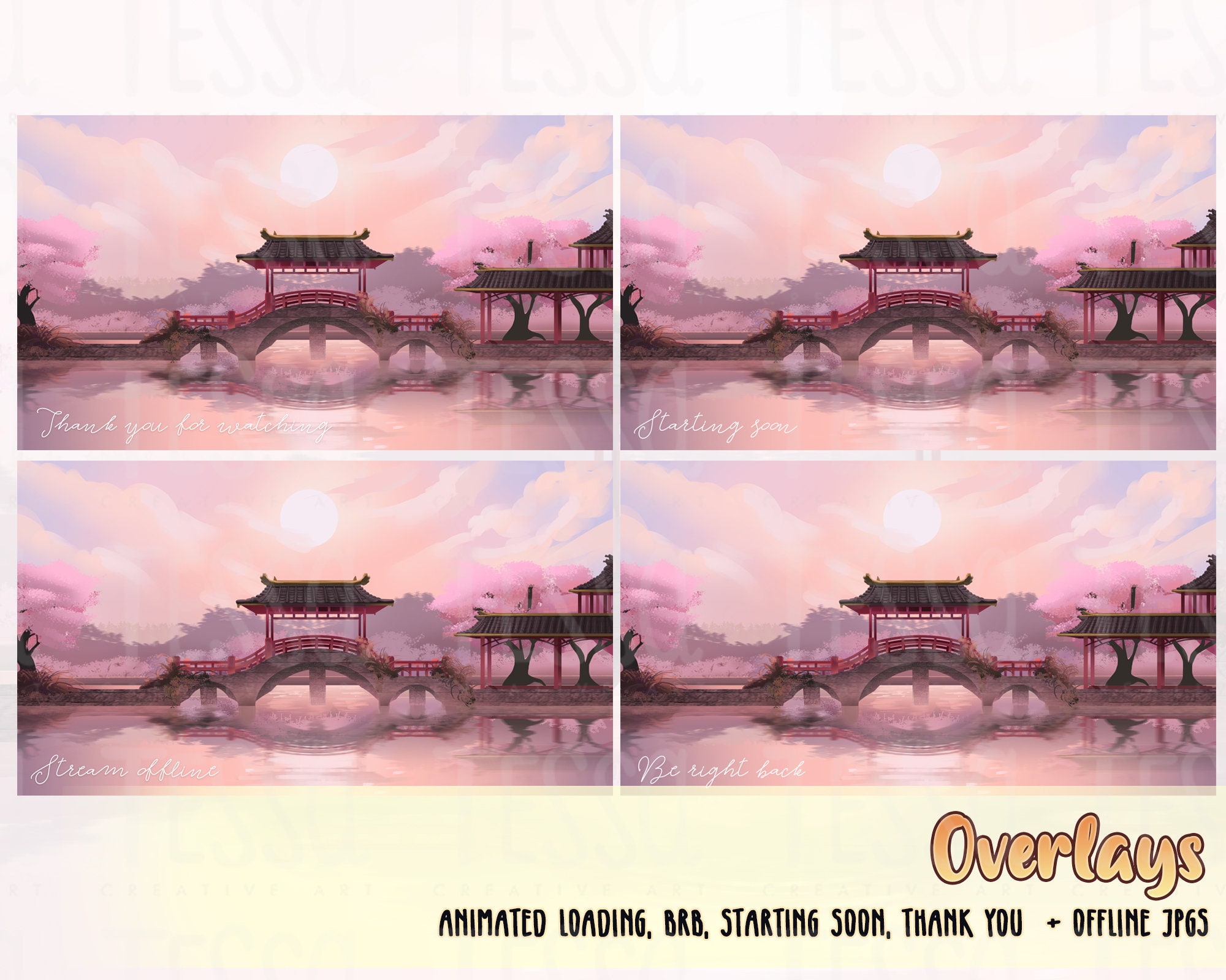 Animated Pink Sakura Bridge Full Moon Twitch Cute Stream - Etsy