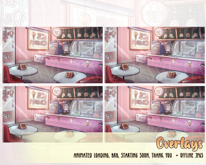 Animated Ice Cream Dessert Pink Cute Twitch Overlays Youtube - Etsy