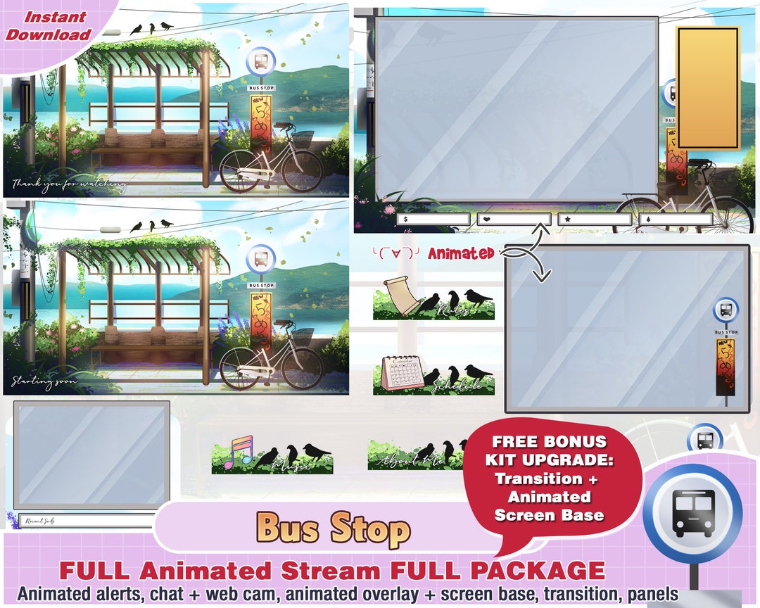 Cute Kawaii Animated Bus Stop Twitch Full Package for Vtuber and ...