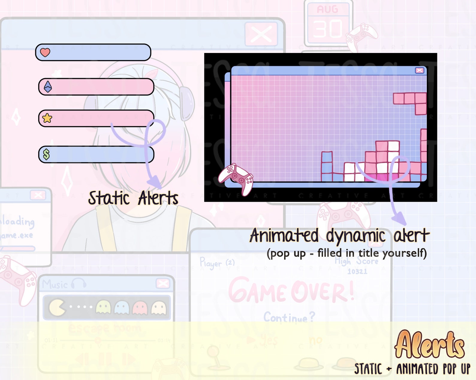 Animated Gamer Girl Pc Twitch Package Kawaii Twitch Overlays | Etsy