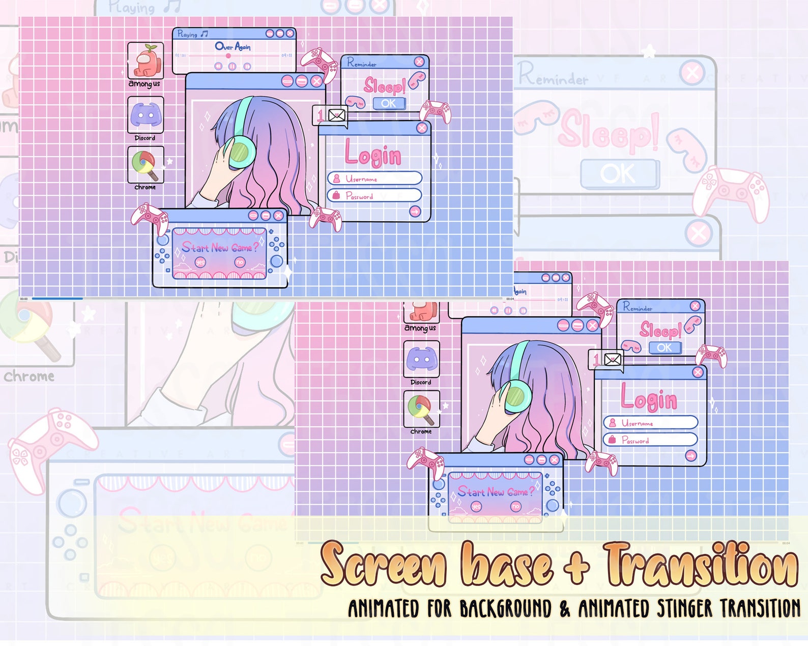 Animated Pastel Gamer Girl Twitch Package Twitch Cam Overlays - Etsy