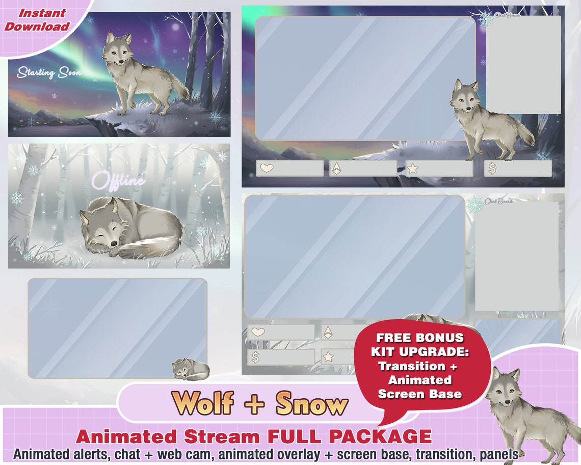 Animated Wolf Twitch Package Wolf Twitch Overlay Panels - Etsy
