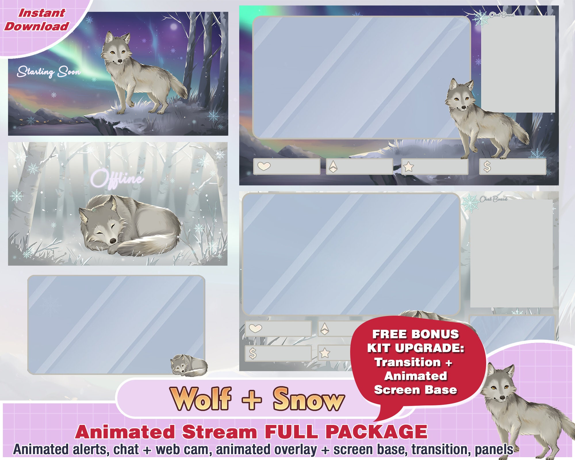 Animated Wolf Twitch Package Wolf Twitch Overlay Panels - Etsy