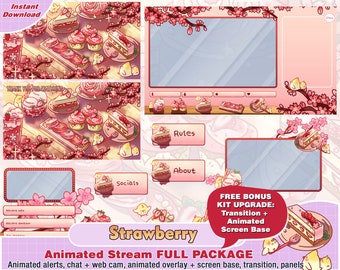 Twitch Stream Overlay Package Cute Pink Strawberry Dessert - Etsy