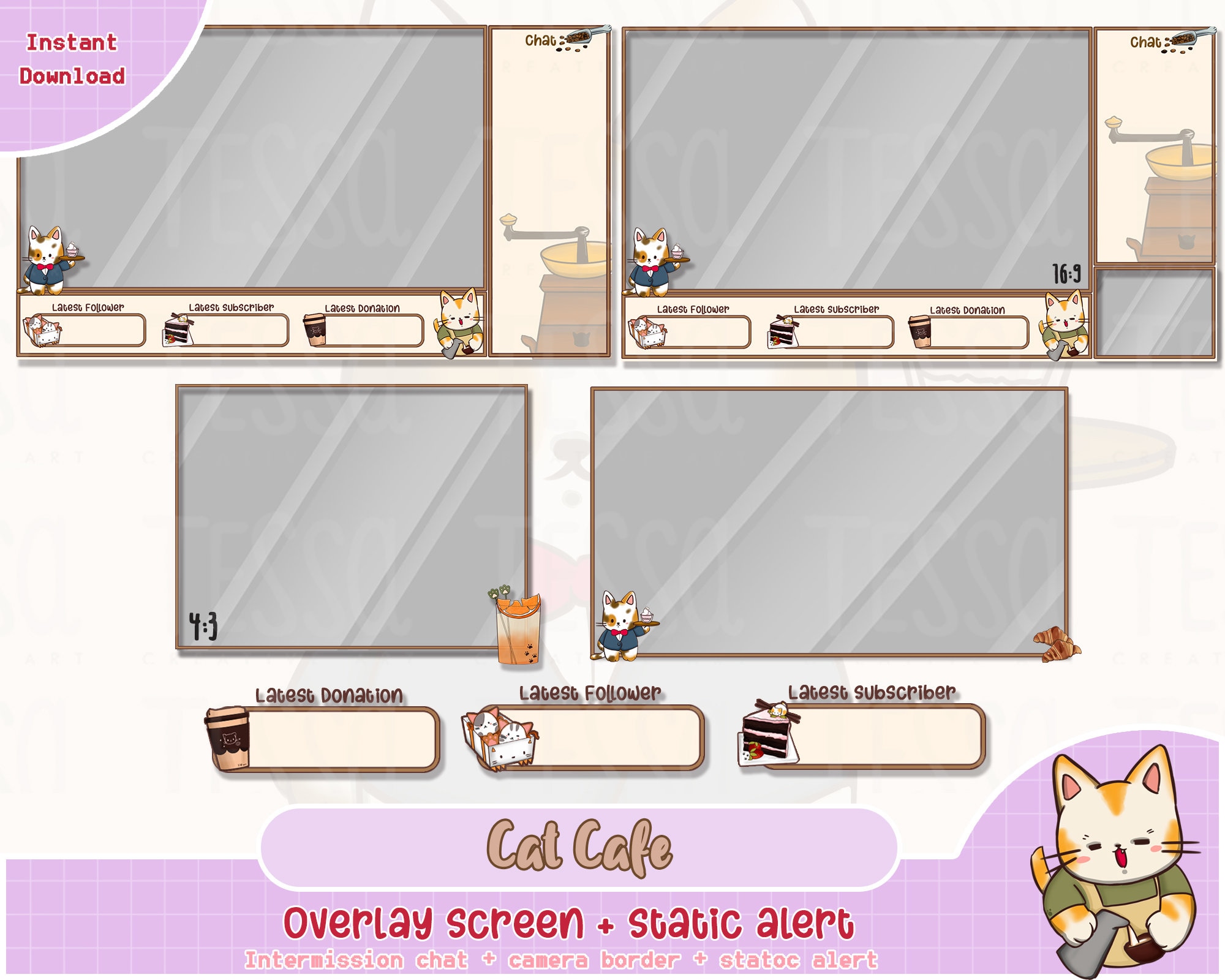 Kitty cat coffee cafe twitch live camera overlay twitch | Etsy