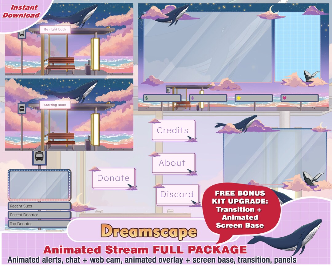 Animated Whale Bus Stop Twitch Package, Kawaii Twitch Overlay, Twitch ...