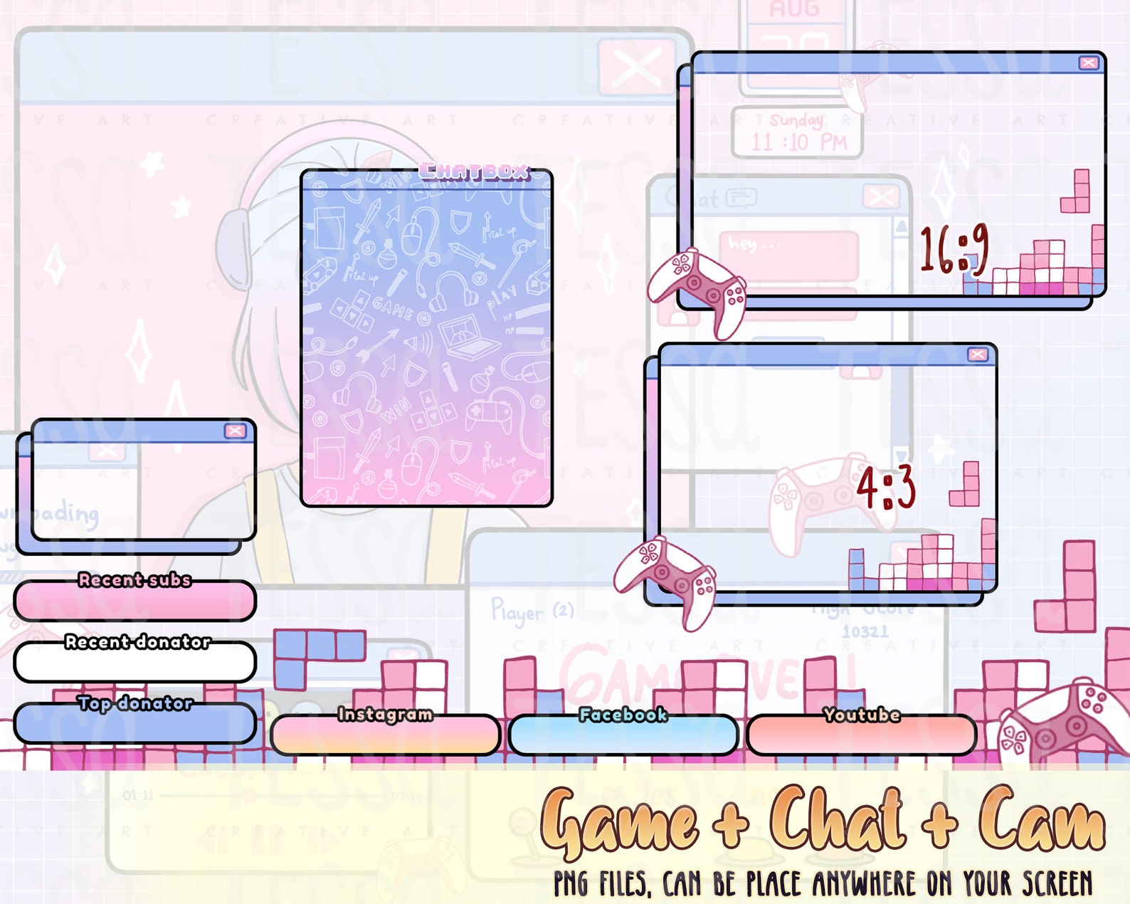 Animated Gamer Girl Pc Twitch Package Kawaii Twitch Overlays | Etsy