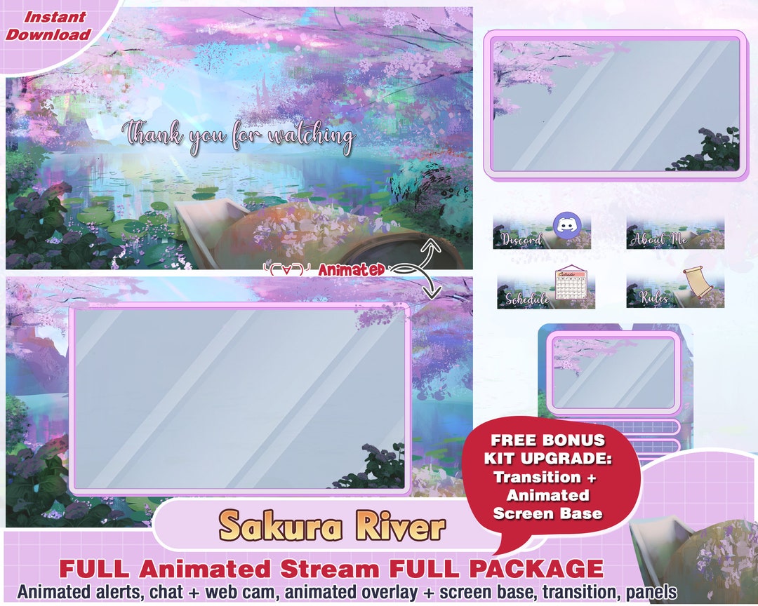 Animated Sakura River Twitch Stream Overlays Package Kit: Stream ...