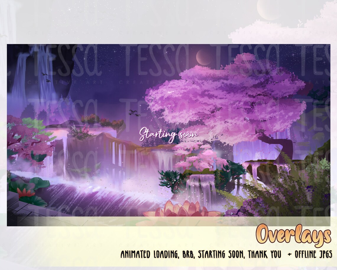 Animated Sakura Waterfall Night Twitch Package to Stream on - Etsy