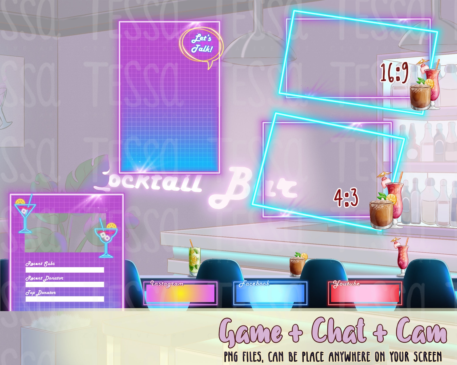 Animated Cocktail Bar Twitch Package Face Cam Twitch Overlay - Etsy