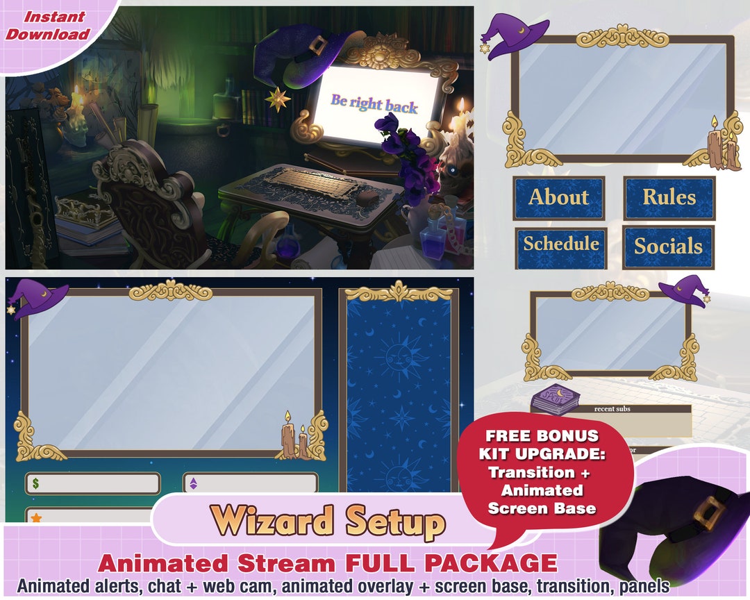 Animated Wizard Magic Witch Package | Twitch Overlay, Panels, Alerts ...