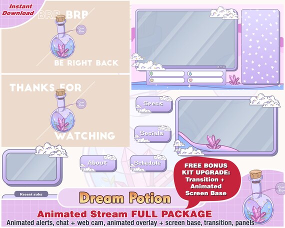 Animated Cute Kawaii Dream Potion Purple Twitch Package for | Etsy