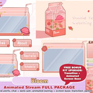 Animated Cute Kawaii Pink Bloom Flower Twitch Package for Streamer to ...