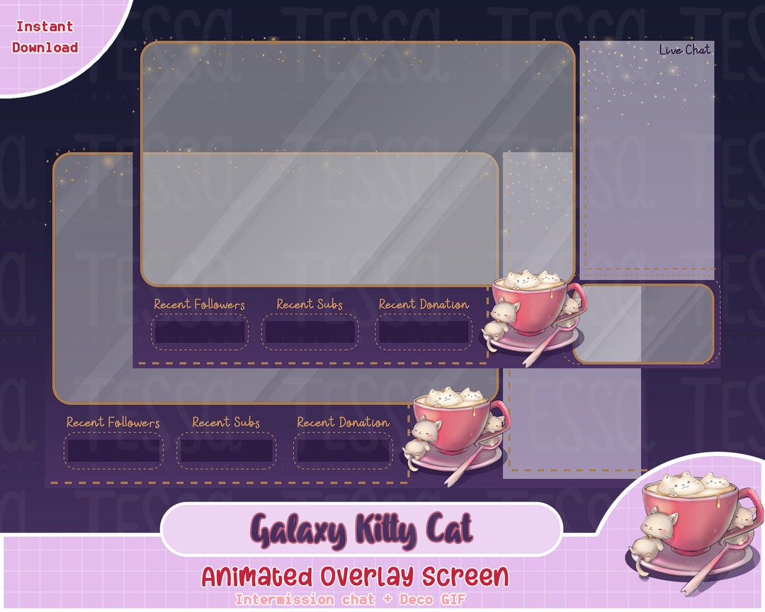 Animated Kitty Cat Twitch Live Cam Overlay, Cat Twitch Stream Screen ...