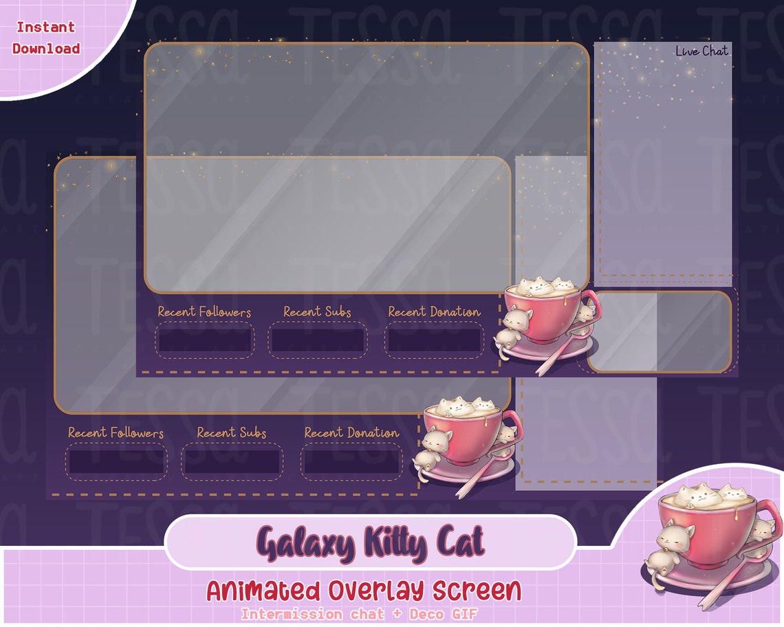 Animated Kitty Cat Twitch Live Cam Overlay, Cat Twitch Stream Screen ...