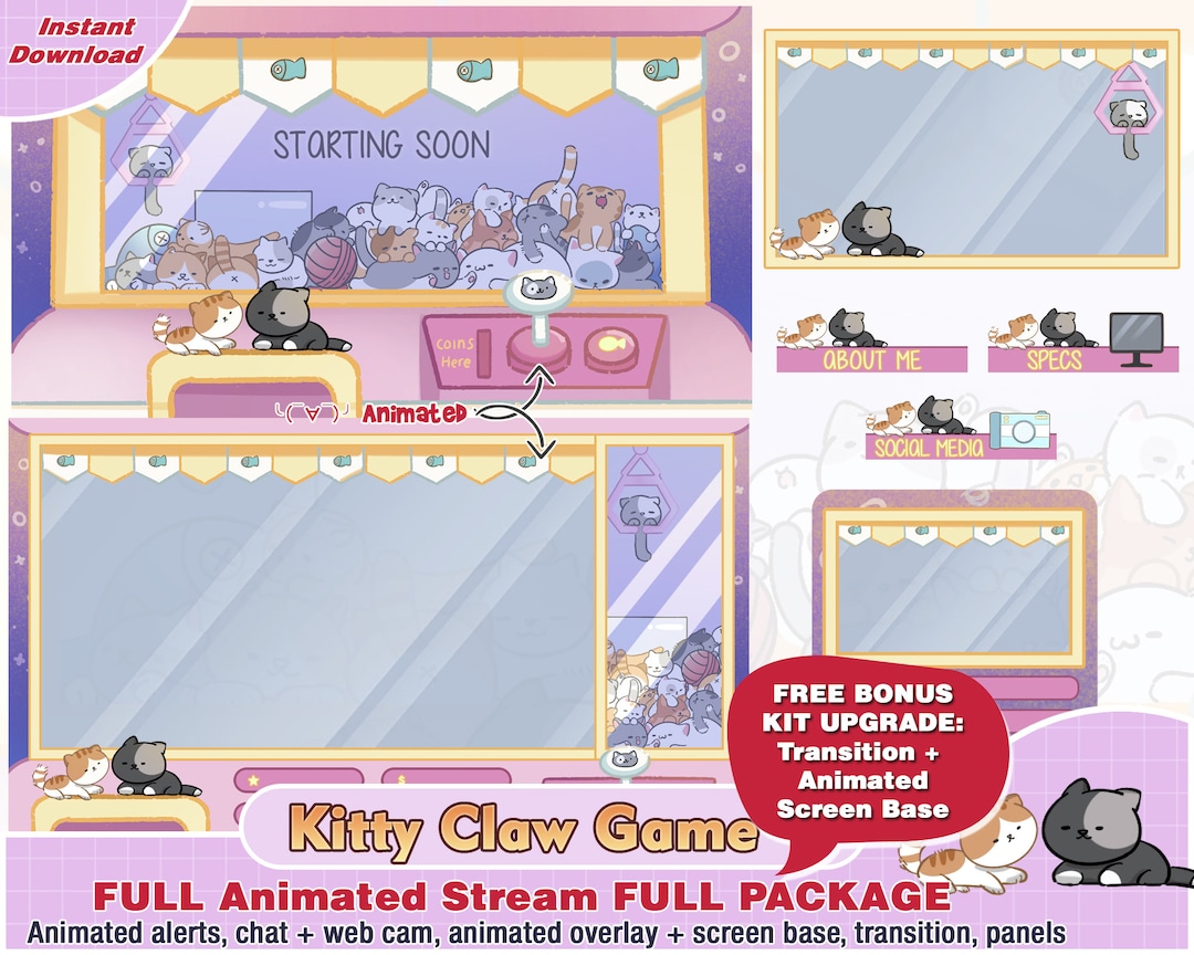 Animated Kitty Cat Claw Arcade Game Twitch Package, Twitch Stream ...