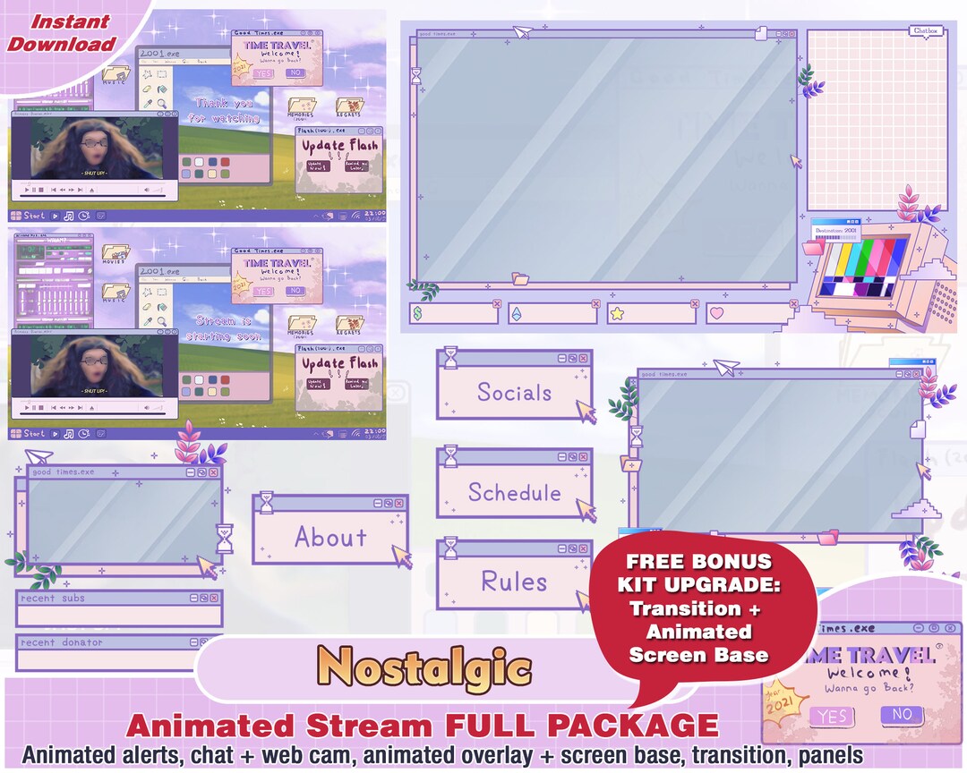 Animated Nostalgic Retro Old Time Twitch Package, Kawaii Twitch Overlay ...
