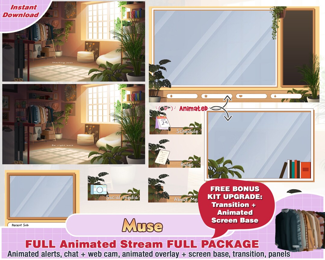 Animated Muse Cozy Room Twitch Package, Starting Twitch Overlay ...