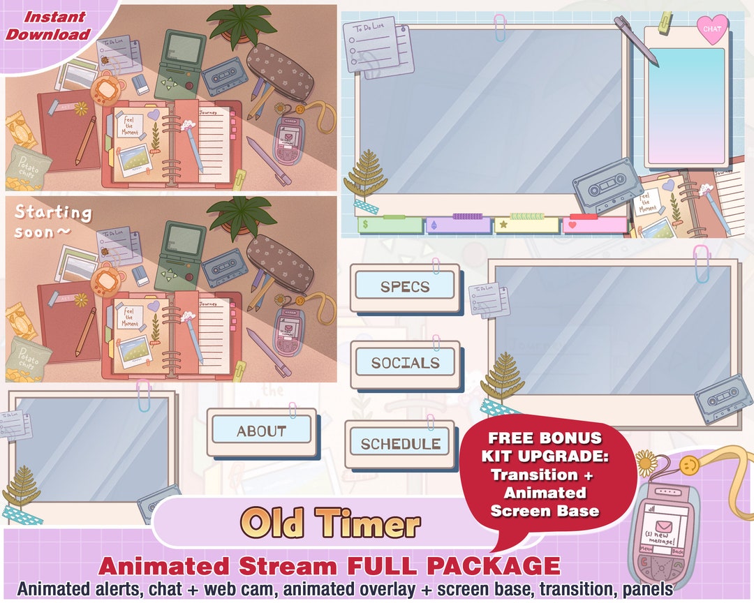 Animated Cute Old Timer Twitch Package for Twitch, Youtube Vtuber ...
